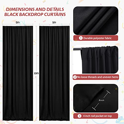 Black Backdrop Curtains for Parties 5ft x 10ft 2 Panels Thick Fabric Backdrop Drape for Birthday Graduations