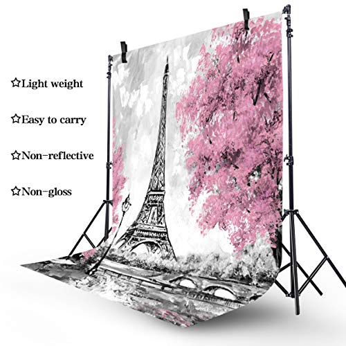 Riyidecor Eiffel Tower Backdrop Fabric Polyester Gray Paris Photography Background Pink Black and White Scenic 5Wx7H Feet Decoration Celebration Props Party Photo Shoot Backdrop Blush RY-PKKE