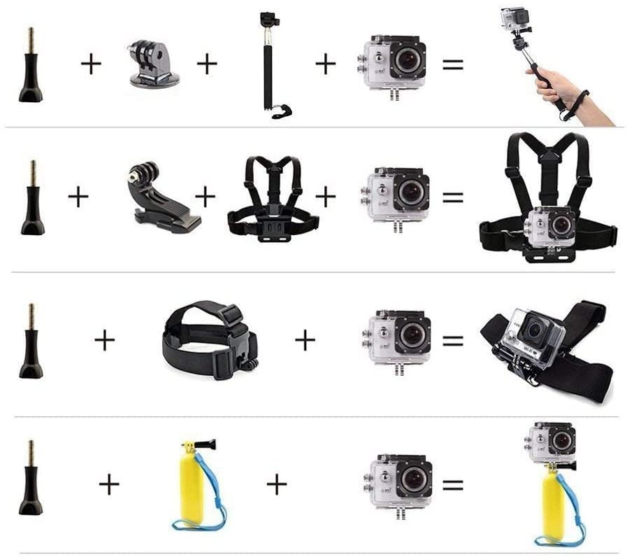 VVHOOY Action Camera Accessories Kit Chest Mount Suction Cup Selfie Stick Head Strap Floating Handle Compatible with Dragon Touch, GoPro HERO11 HERO9 HERO10 HERO8, AKASO EK7000 Brave 4 Brave 7 LE