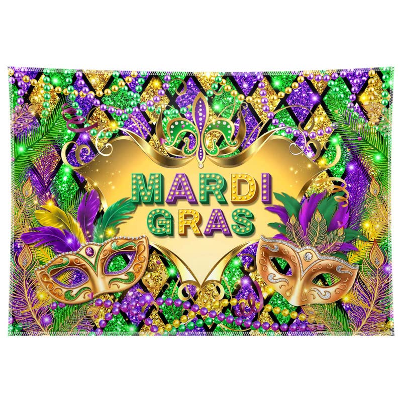 ZTHMOE 68x45inch Fabric Mardi Gras Backdrop Masquerade Festival Carnival Photography Background New Orleans Beads Party Decorations Photo Banner Booth Props