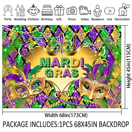 ZTHMOE 68x45inch Fabric Mardi Gras Backdrop Masquerade Festival Carnival Photography Background New Orleans Beads Party Decorations Photo Banner Booth Props