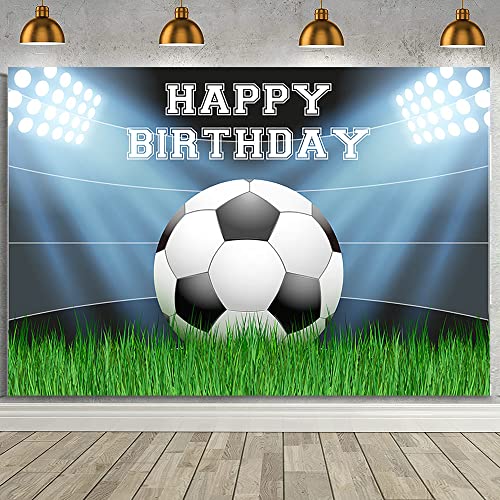 AIBIIN Soccer Birthday Party Backdrop Soccer Field Photo Background Soccer Party Decorations Backdrop for Men Football Field Green Grass Photography Background for Boys Kids Cake Table Vinyl 7x5ft