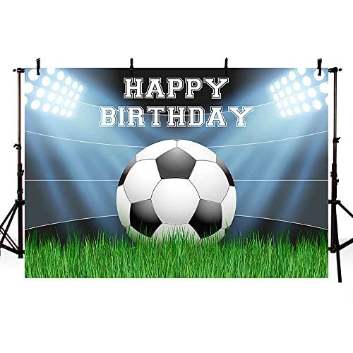 AIBIIN Soccer Birthday Party Backdrop Soccer Field Photo Background Soccer Party Decorations Backdrop for Men Football Field Green Grass Photography Background for Boys Kids Cake Table Vinyl 7x5ft