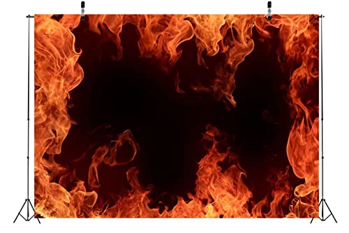 BELECO 7x5ft Fabric Fire Backdrop for Party Photoshoot Roaring Flame Backdrop Poster Black Background for Bonfire Party School Activities Birthday Party Decorations Baby Kids Adults Photo Props