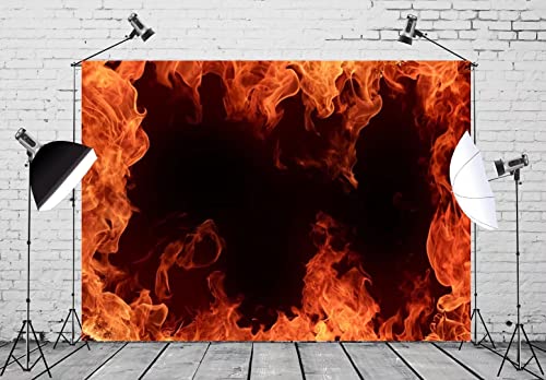 BELECO 7x5ft Fabric Fire Backdrop for Party Photoshoot Roaring Flame Backdrop Poster Black Background for Bonfire Party School Activities Birthday Party Decorations Baby Kids Adults Photo Props