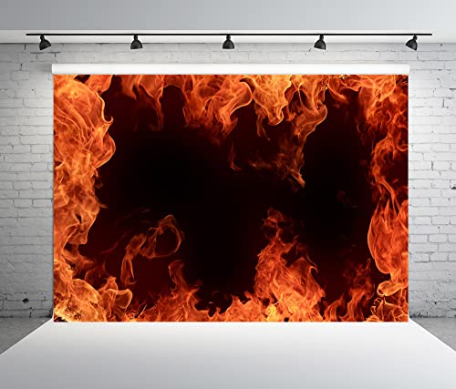 BELECO 7x5ft Fabric Fire Backdrop for Party Photoshoot Roaring Flame Backdrop Poster Black Background for Bonfire Party School Activities Birthday Party Decorations Baby Kids Adults Photo Props