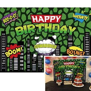 binqoo 7×5ft cartoon birthday backdrop green american comics cityscape buildings photography background tortoise boy newborn baby shower kids decoration birthday party photo booth prop