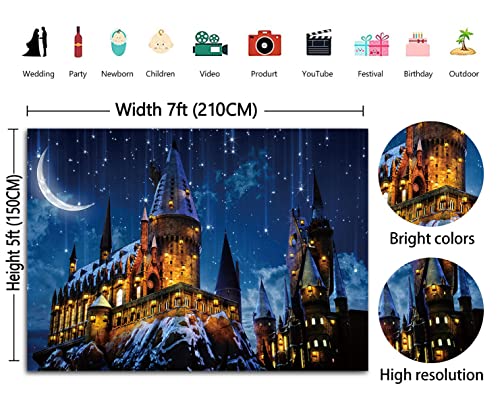 GYA 7x5ft Magic Castle Backdrop-Wizard School Night Sky Moon Photography Background Halloween Decoration Children Birthday Party Banner Photo Booth Props,7x5FT(210x150cm)