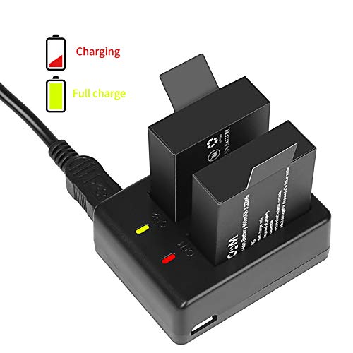 D&F Dual Battery Charger with 4 Pack Replacement Battery 3.7V 900mAh Li-ion Compatible with SJCAM SJ4000 SJ5000 SJ6000 M10 Action Camera