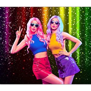 Funnytree 7x5FT Let's Glow Party Photography Backdrop for Music Dance Disco Decor Rainbow Neon Splatter Pride Month LGBT Background Photo Booth Prop Cake Table Decor