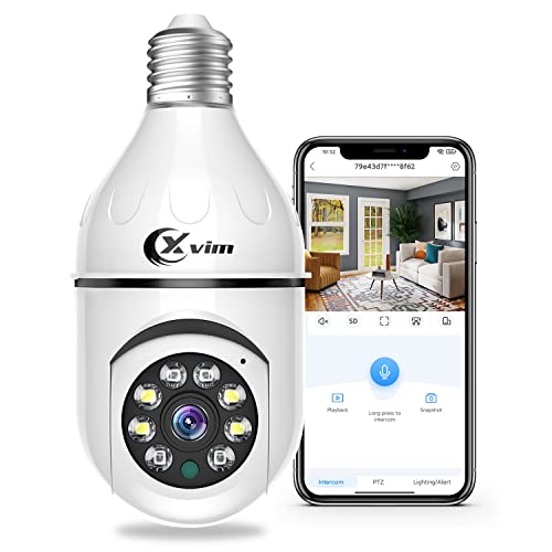 XVIM Wireless WiFi Light Bulb Camera, 3MP Light Bulb Security Camera, 360° Pan/Tilt Indoor Dome Camera with LED Light, Motion Detection, Full Color Night Vision