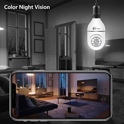 XVIM Wireless WiFi Light Bulb Camera, 3MP Light Bulb Security Camera, 360° Pan/Tilt Indoor Dome Camera with LED Light, Motion Detection, Full Color Night Vision