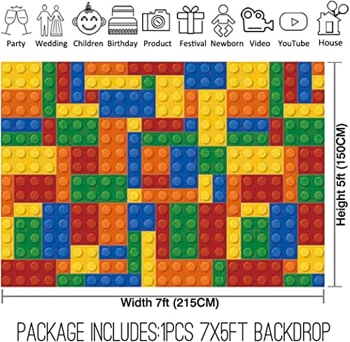 ZTHMOE 84x60inch Building Blocks Theme Backdrop Colored Toy Bricks Photography Background Kids Birthday Party Decorations Cake Table Banner Photo Booth Props