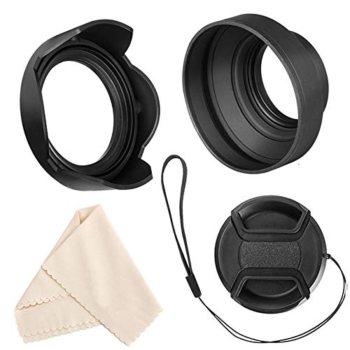 Veatree 77mm Lens Hood Set, Collapsible Rubber Lens Hood with Filter Thread + Reversible Tulip Flower Lens Hood + Center Pinch Lens Cap + Microfiber Lens Cleaning Cloth