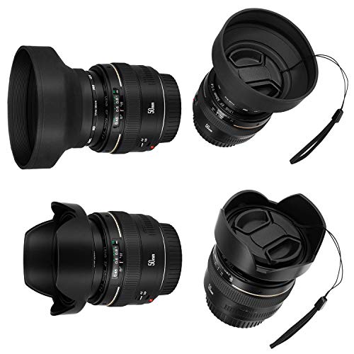 Veatree 77mm Lens Hood Set, Collapsible Rubber Lens Hood with Filter Thread + Reversible Tulip Flower Lens Hood + Center Pinch Lens Cap + Microfiber Lens Cleaning Cloth