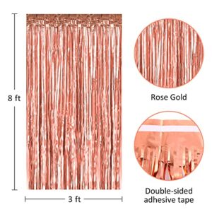 BTSD-home Rose Gold Foil Fringe Curtain, Metallic Photo Booth Backdrop Tinsel Door Curtains for Wedding Birthday Bridal Shower Baby Shower Bachelorette Christmas Party Decorations(4 Pack, 8ft x 3ft)