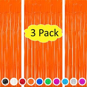 vanujoy 3 pack 3.3ft x 6.6ft orange foil fringe backdrop curtains party decoration for birthday bachelorette party engagement bridal shower baby shower graduation