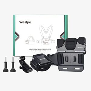 Wealpe Chest Mount Harness Head Strap Mount Compatible with GoPro Hero 11, 10, 9, 8, 7, Max, Fusion, Hero (2018), 6, 5, 4, Session, 3+, 3, 2, 1, DJI Osmo, Xiaomi Yi Cameras