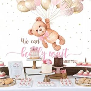 HUAYI We Can Bearly Wait to Meet You Baby Shower Backdrop Teddy Bear Decoration Background Pastel Tone Sweet Pink Balloons and Brown Girl Babyshower Backdrops 6.5x5ft