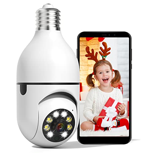 Light Bulb Security Camera, HD 1080P 3MP Wireless Indoor IP Dome Camera 355 °Pan/Tilt 2.4GHz WiFi Smart Camera Surveillance, Night Vision, Human Motion Detection, Two-Way-Talk(5G WiFi Not Support)