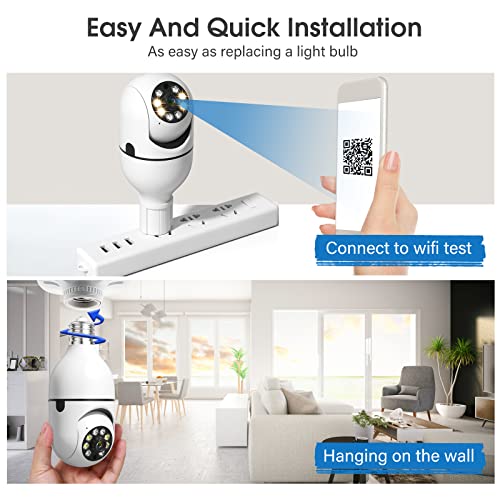 Light Bulb Security Camera, HD 1080P 3MP Wireless Indoor IP Dome Camera 355 °Pan/Tilt 2.4GHz WiFi Smart Camera Surveillance, Night Vision, Human Motion Detection, Two-Way-Talk(5G WiFi Not Support)