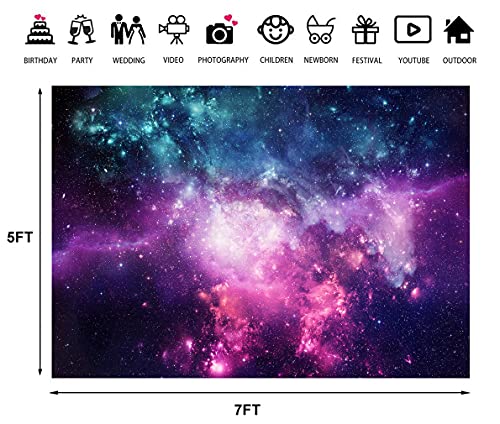 7x5ft Space Galaxy Birthday Backdrop, Universe Nebula Starry Sky Photography Background, Outer Space Galactics Photo Backdrop for Boy Girl Party Banner Baby Shower Decoration Photo Booth Prop, Vinyl