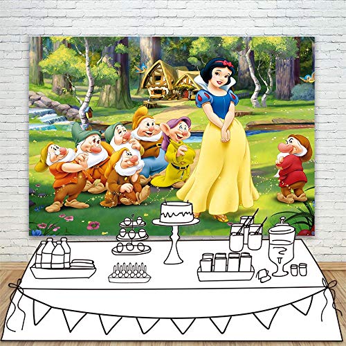 YouRan Princess Snow White Backdrop Enchanted Forest 5x3 Snow White and The Seven Dwarfs Party Background for Girl First Birthday Princess Vinyl Backdrops for Kids Room Wall Decor