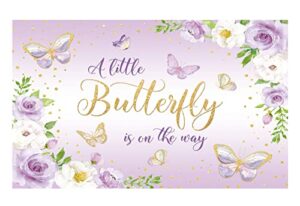 funnytree 7x5ft a little butterfly is on the way purple backdrop girl 1st birthday baby shower princess party supplies flower background cake table decor favors photobooth props gift banner