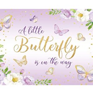 Funnytree 7x5FT A Little Butterfly is On The Way Purple Backdrop Girl 1st Birthday Baby Shower Princess Party Supplies Flower Background Cake Table Decor Favors Photobooth Props Gift Banner