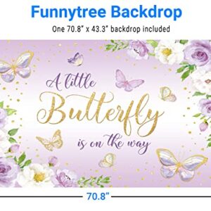 Funnytree 7x5FT A Little Butterfly is On The Way Purple Backdrop Girl 1st Birthday Baby Shower Princess Party Supplies Flower Background Cake Table Decor Favors Photobooth Props Gift Banner