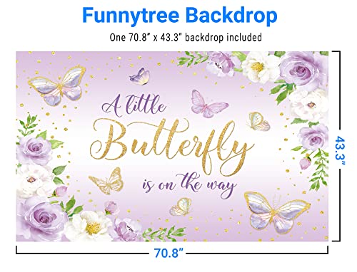 Funnytree 7x5FT A Little Butterfly is On The Way Purple Backdrop Girl 1st Birthday Baby Shower Princess Party Supplies Flower Background Cake Table Decor Favors Photobooth Props Gift Banner