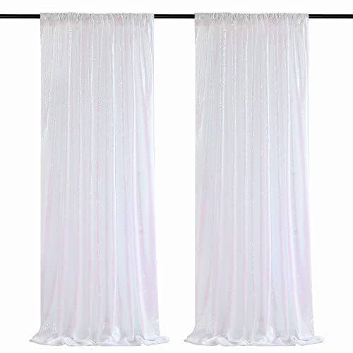 White Iridescent Sequin Backdrop 2 Panels 2FTx8FT Unicorn Backdrop Curtains Glitter Party Backdrop for Girls Birthday Decorations