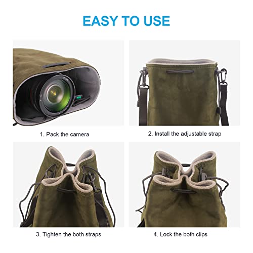 Camera Bag, LATZZ Camera Case, Drawstring Soft Camera Bag with Adjustable Strap, Vintage DSLR Lens Case Gadget for Traveling and Camera Storage