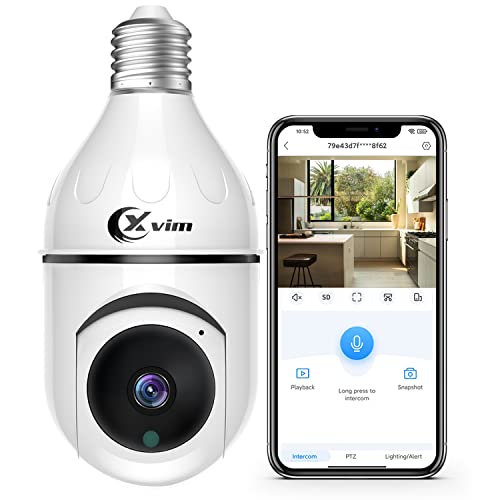 XVIM 3MP Light Bulb Security Camera, WiFi Wireless Home Light Bulb Camera, 360° Degree Pan/Tilt View Night Vision, Indoor/Outdoor