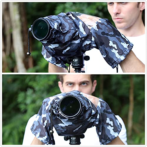 Camera Lens Rain Cover Raincoat Sleeve Gear Camo for Canon EOS R10 R7 R5 R6 R Rp Rebel T7 T8i T7i 90D 80D 4000D SL3 SX70 Nikon Z7II Z6II Z5 D780 D850 D750 D7500 D5600 D3500 Coolpix P950 P1000 P900