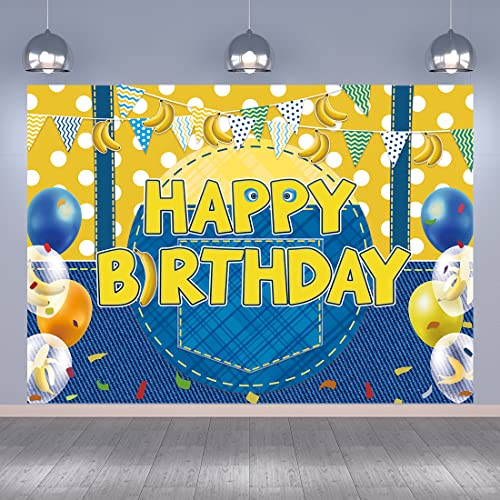 Yellow Cartoon Birthday Backdrop Cowboy Banana Balloon Photo Background Boy Child Happy Birthday Party Supplies Baby Shower Cake Table Decoration Backdrop 7x5FT