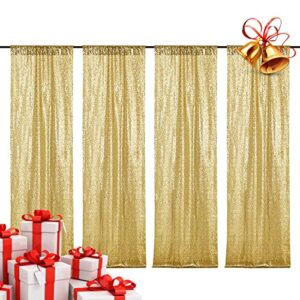 beddeb 4pcs gold sequin backdrop curtain, 2ftx8ft glitter backdrop curtain for christmas, birthday, wedding, party decoration wedding party stage decorations fabric sparkle photography background