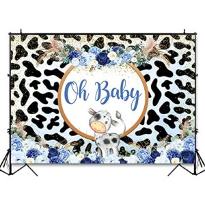 Avezano Milk Cows Baby Shower Backdrop Oh Baby Sign Baby Shower Party Decorations Blue Cow Stripes Floral Backdrops Cake Table Banners Boys Photography Backdground (7x5ft)