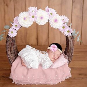 6 PCS Baby Props Photography Wrap Kits, SPOKKI 90X170cm Newborn Long Ripple Wraps with 3Pcs Flower Girl Headband Classic Outfits for Girl Princess Twins Birthday Party