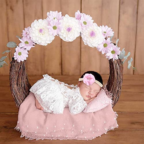 6 PCS Baby Props Photography Wrap Kits, SPOKKI 90X170cm Newborn Long Ripple Wraps with 3Pcs Flower Girl Headband Classic Outfits for Girl Princess Twins Birthday Party