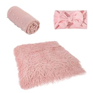 3pcs newborn baby photography props soft faux fur mat basket stuffer rug handmade pearl long ripple wrap blanket with headband newborn photo shoot props