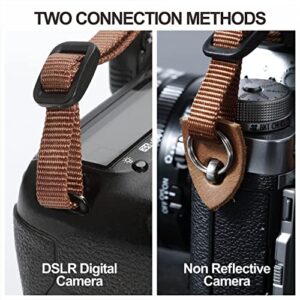 Beige Striped Camera Strap - Double Layer top-grain Cowhide Ends,1.5"Wide Pure Cotton Woven Camera Strap,Adjustable Universal Neck & Shoulder Strap for All DSLR Cameras,Great Gift for Photographers