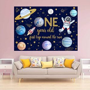 Avezano Boy First Trip Around The Sun Birthday Backdrop Outer Space One Year Old Birthday Background Decorations Solar System First Birthday Party Banner Supplies(7x5ft)