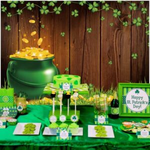 Drihanco 7x5ft St. Patrick's Day Decorations Backdrop Lucky Irish Festival Picture Background for Photography Wooden Wall Green Shamrock Clover Gold Coins Greenery Holiday Party Supplies Banner