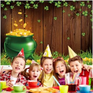 Drihanco 7x5ft St. Patrick's Day Decorations Backdrop Lucky Irish Festival Picture Background for Photography Wooden Wall Green Shamrock Clover Gold Coins Greenery Holiday Party Supplies Banner