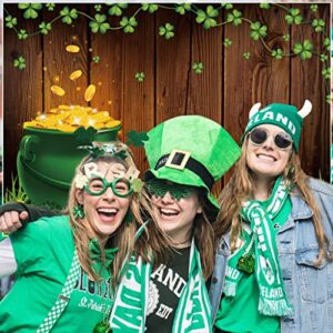 Drihanco 7x5ft St. Patrick's Day Decorations Backdrop Lucky Irish Festival Picture Background for Photography Wooden Wall Green Shamrock Clover Gold Coins Greenery Holiday Party Supplies Banner