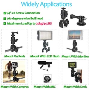 MEKNIC Super Camera Mount Clamp Double Ball Head Adapter with 1/4"-20 Thread for Canon Nikon DSLR Camera Gopro Mount Akaso LED Lights Ronin-M Ronin MX Freefly MOVI etc