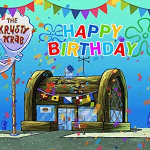 QHY Cartoon Animation Spongebob Theme Photography Backdrop Children Happy 1st Birthday Party decors Banner The Krusty Krab Photo Background Vinyl Baby Shower Booth Studio Props 8x6FT