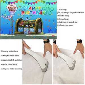 QHY Cartoon Animation Spongebob Theme Photography Backdrop Children Happy 1st Birthday Party decors Banner The Krusty Krab Photo Background Vinyl Baby Shower Booth Studio Props 8x6FT