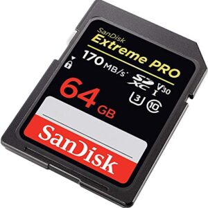 SanDisk 64GB Extreme Pro Memory Card works with Sony Alpha A9, A6000, A5100, A6300, A6500, DSCH300, A5000, A7, A7R II Digital DSLR Camera SDXC 4K V30 UHS-I with Everything But Stromboli Combo Reader